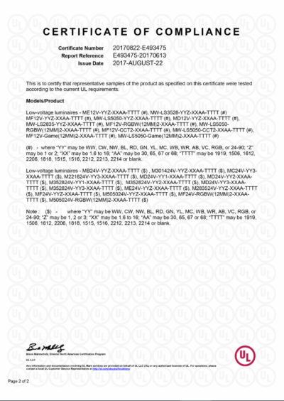 Good news!! Our newly UL certificate for LED STRIP updated. UL number ...